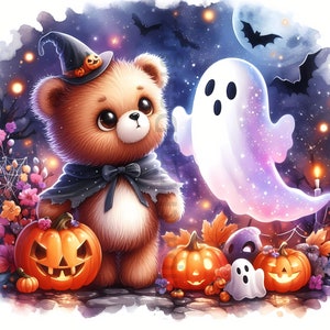 Cute Halloween Teddy Bears Clipart Bundle, Watercolor Bear Clip Art ...