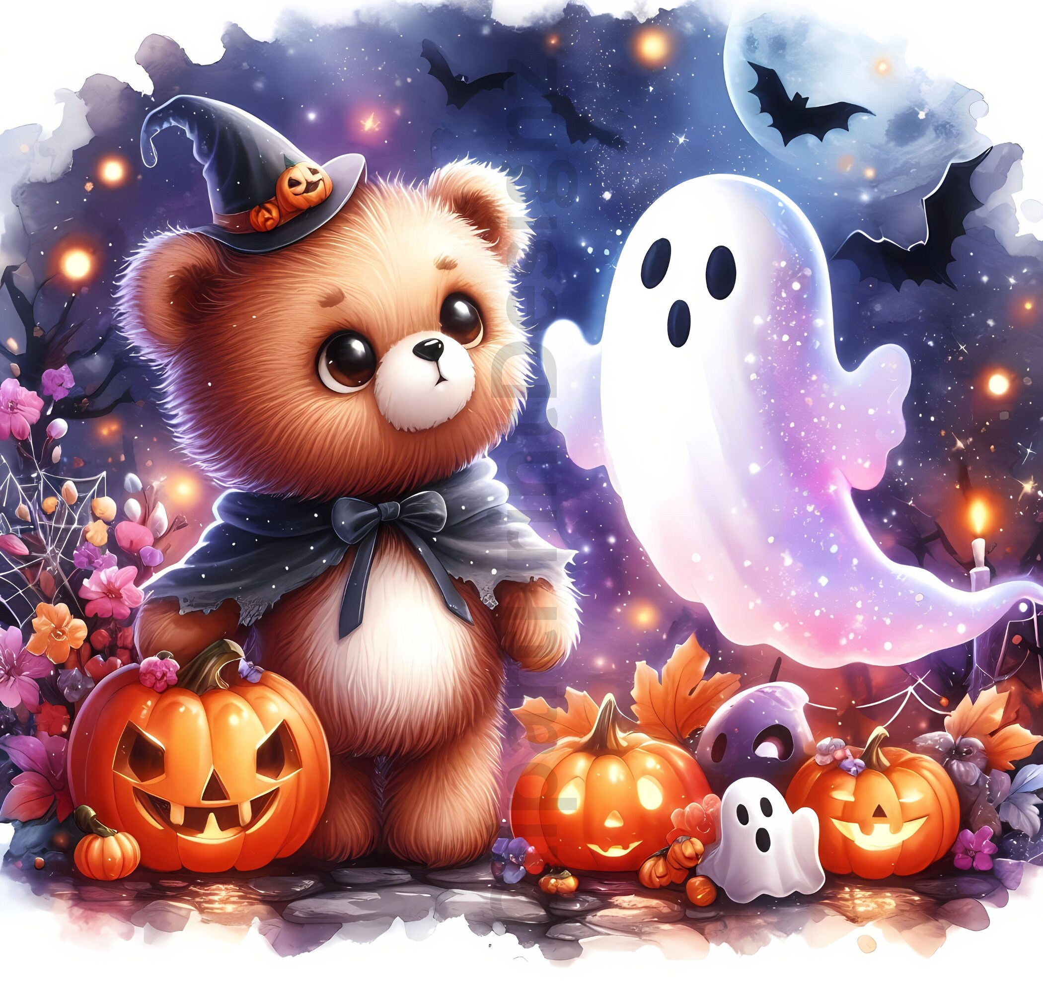 Cute Halloween Teddy Bears Clipart Bundle, Watercolor Bear Clip Art ...