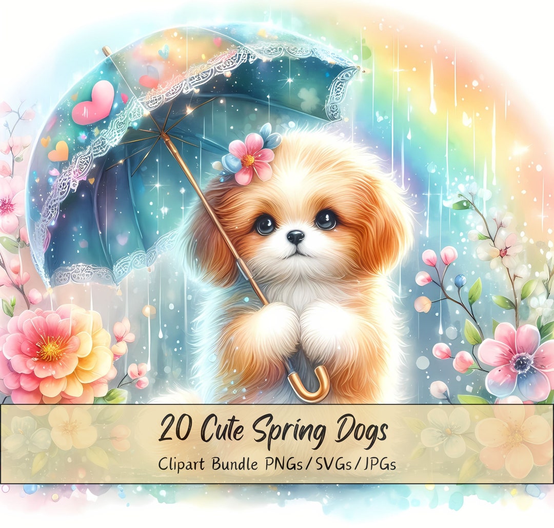 Cute Spring Dog Clipart Bundle, Watercolor Clip Art Images, 20 High ...