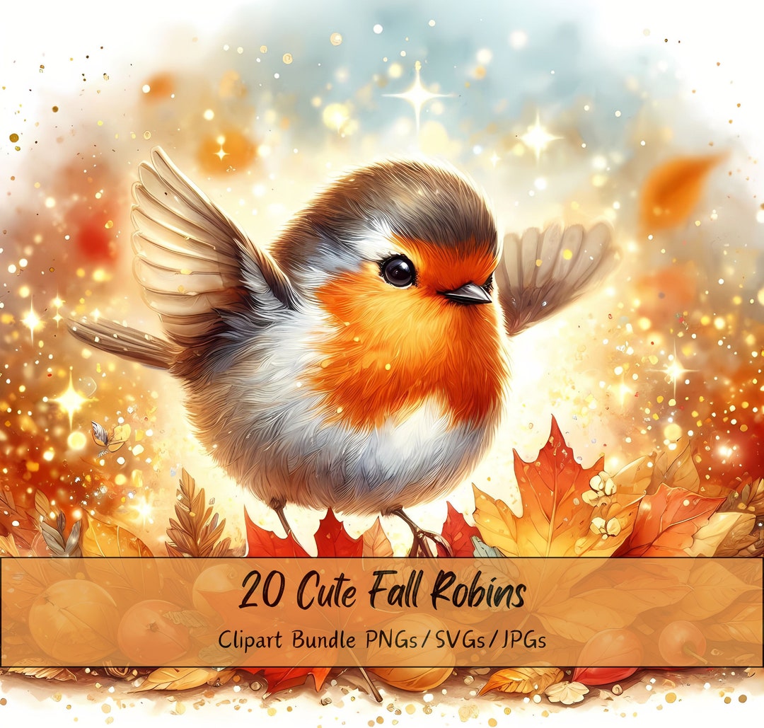 Cute Fall Robins Clipart Bundle, Watercolor Autumn Robin Clip Art ...