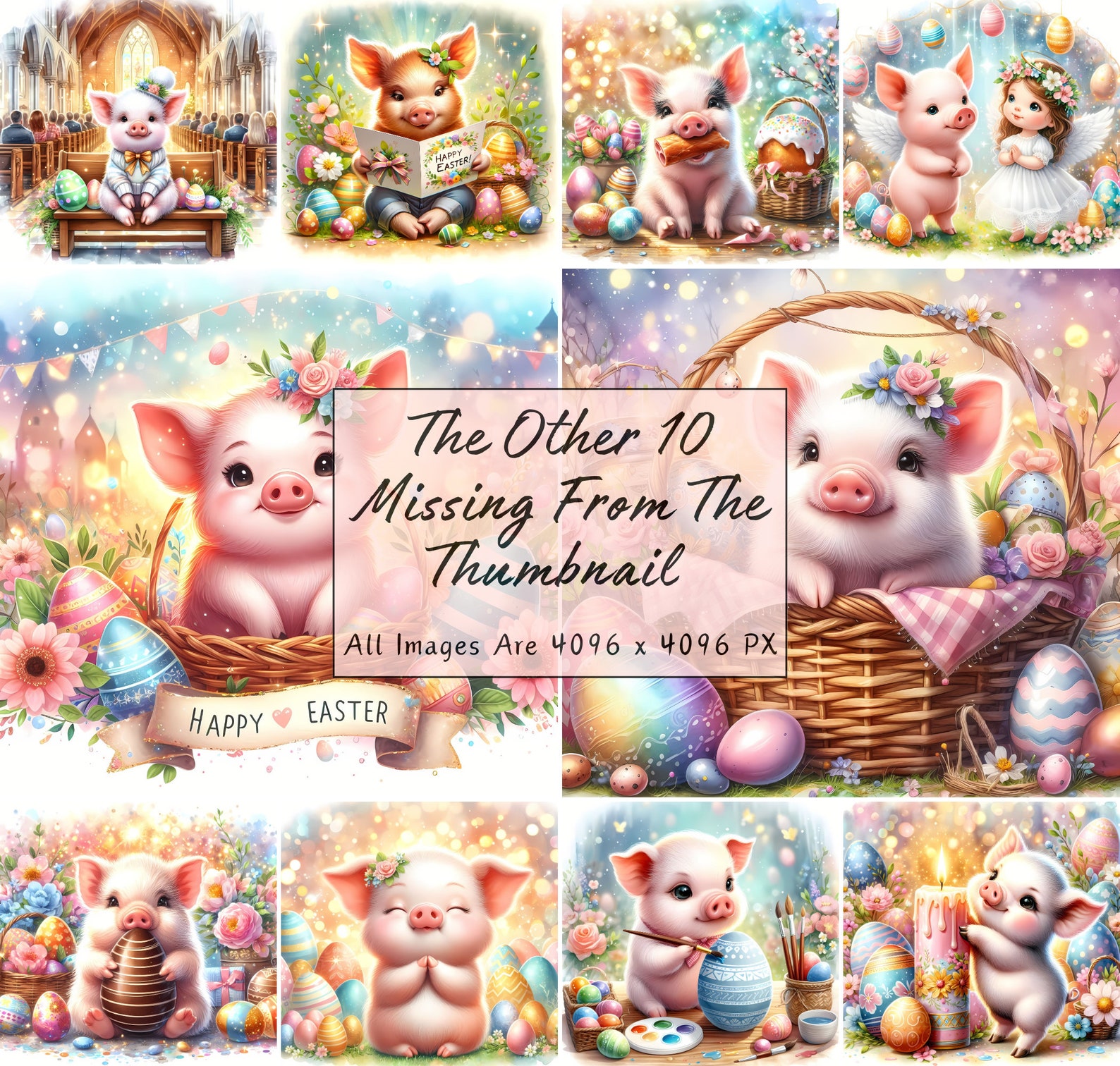 Cute Easter Pigs Clipart, Funny Watercolor Animal Images, High Quality ...