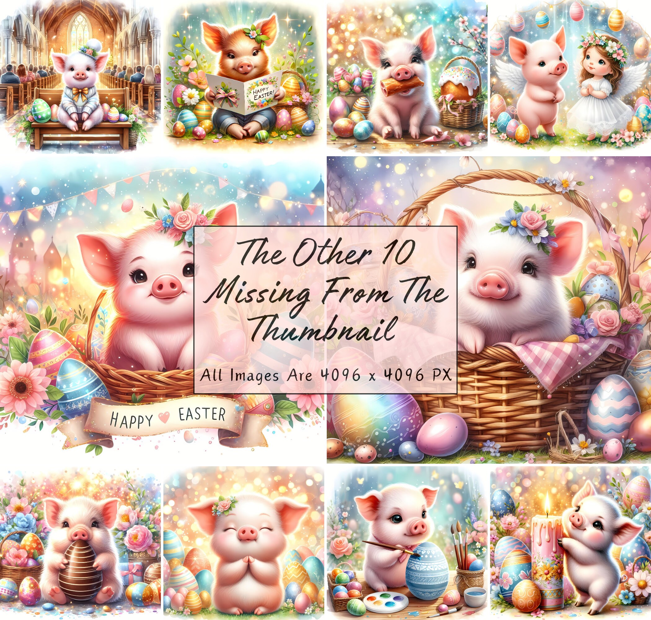 Cute Easter Pigs Clipart, Funny Watercolor Animal Images, High Quality ...