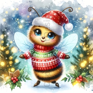 Cute Christmas Bees Clipart Bundle, Xmas Bee Clip Art Images ...