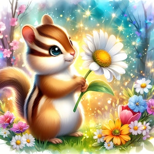 Cute Spring Chipmunks Clipart Bundle, Watercolor Clip Art Images, 20 ...