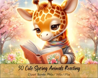 Cute Spring Animals Holding Umbrellas Clipart Bundle, Watercolor Clip ...