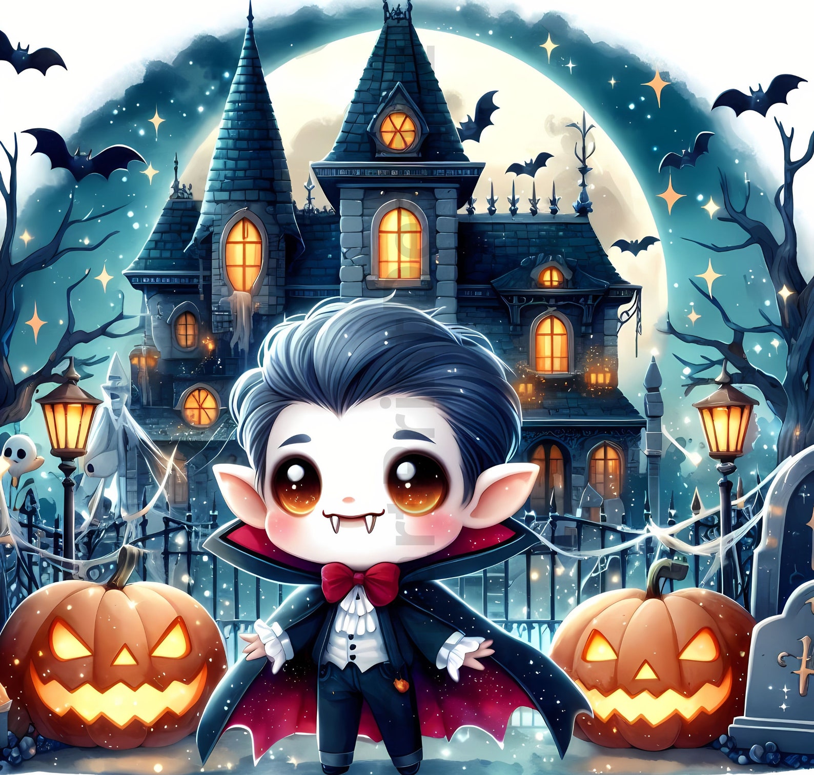 Cute Halloween Vampires Clipart Bundle, Watercolor Vampire Clip Art ...