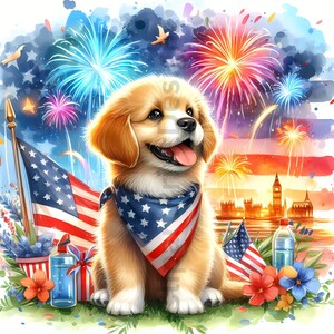 Cute 4th July Dogs Clipart Bundle, Watercolor Patriotic Files Animals ...