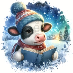 Cute Winter Cow Clipart Bundle, Festive Watercolor Clip Art Images, 20 ...