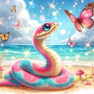 Cute Summer Snakes Clipart Bundle, Watercolor Snake Clip Art Images ...