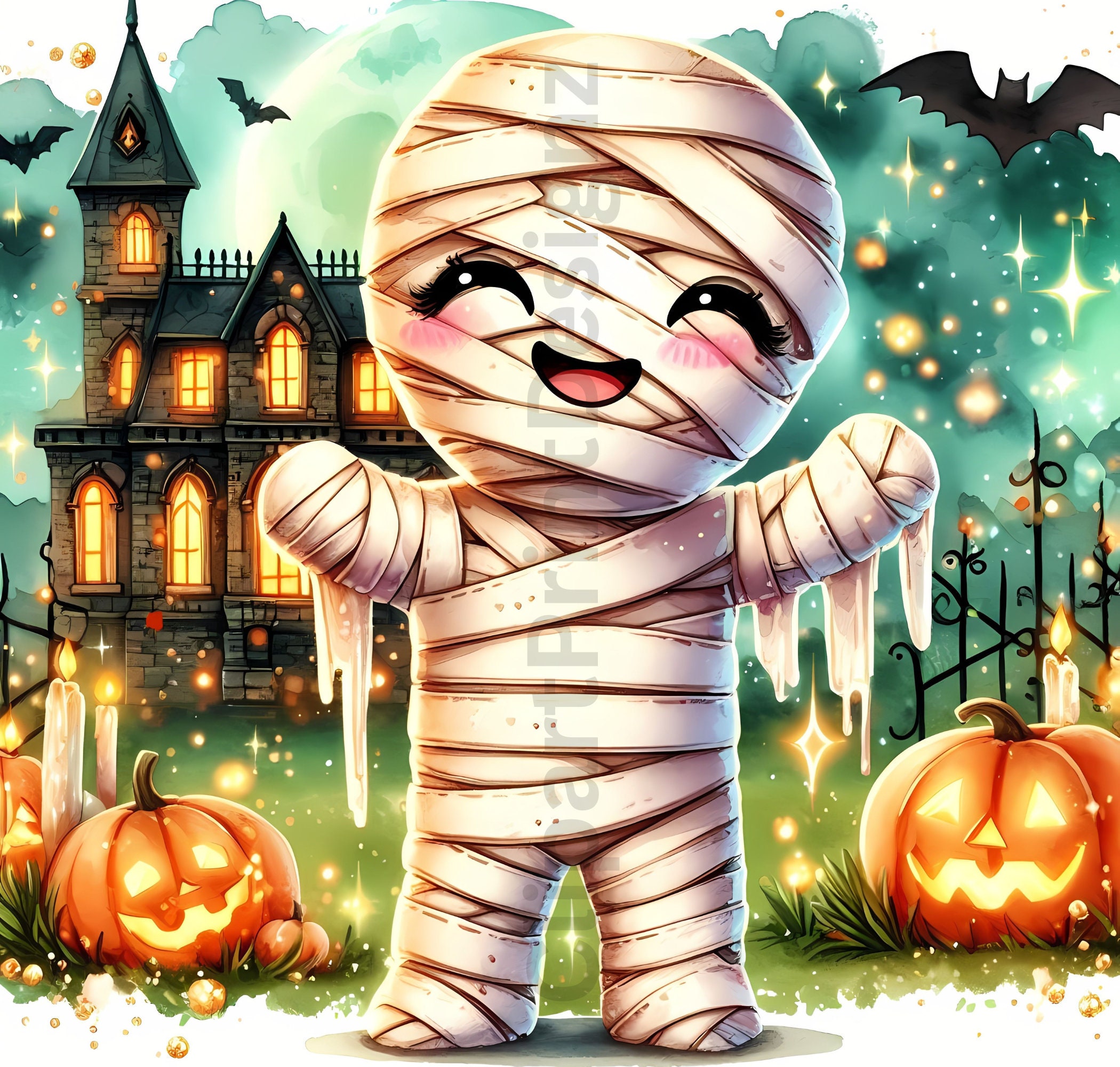 Cute Halloween Mummies Clipart Bundle, Watercolor Mummy Clip Art Images ...
