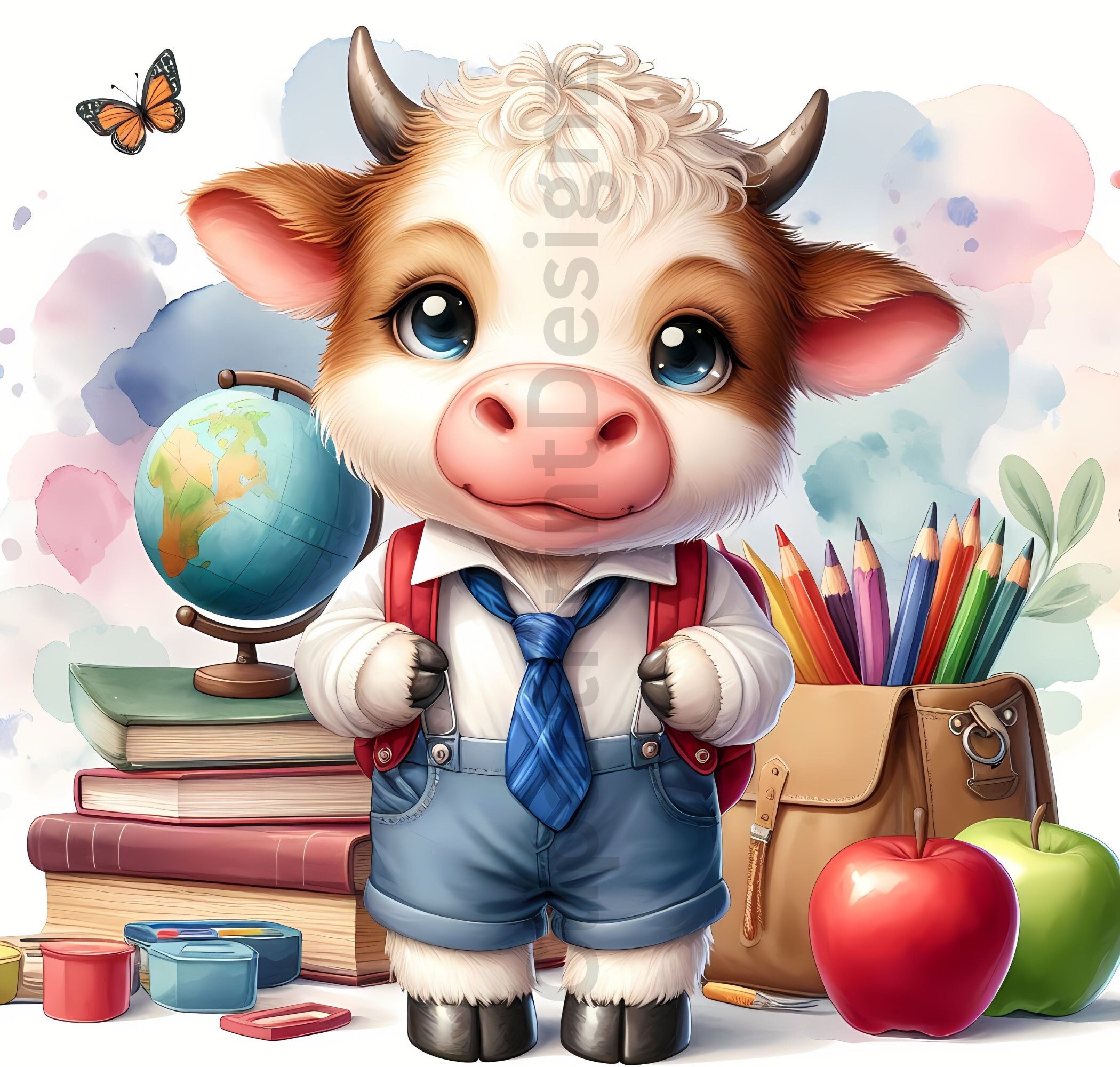 Cute Back to School Cows Clipart Bundle, Watercolor Cow Clip Art Images ...