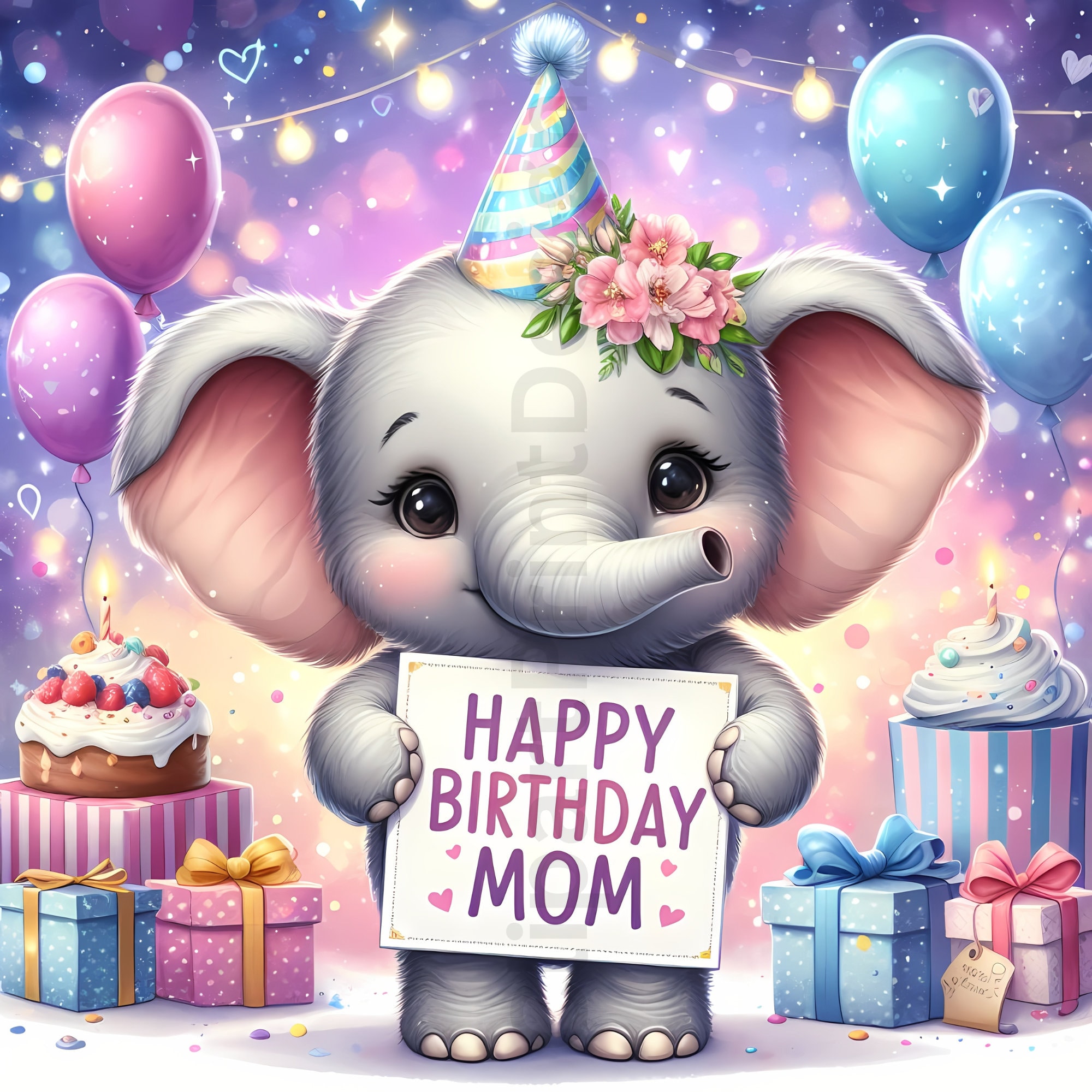 Cute Happy Birthday Animals Clipart Bundle, Festive Watercolor Clip Art ...