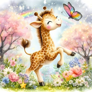 Cute Spring Giraffes Clipart Bundle, Watercolor Clip Art Images, High ...