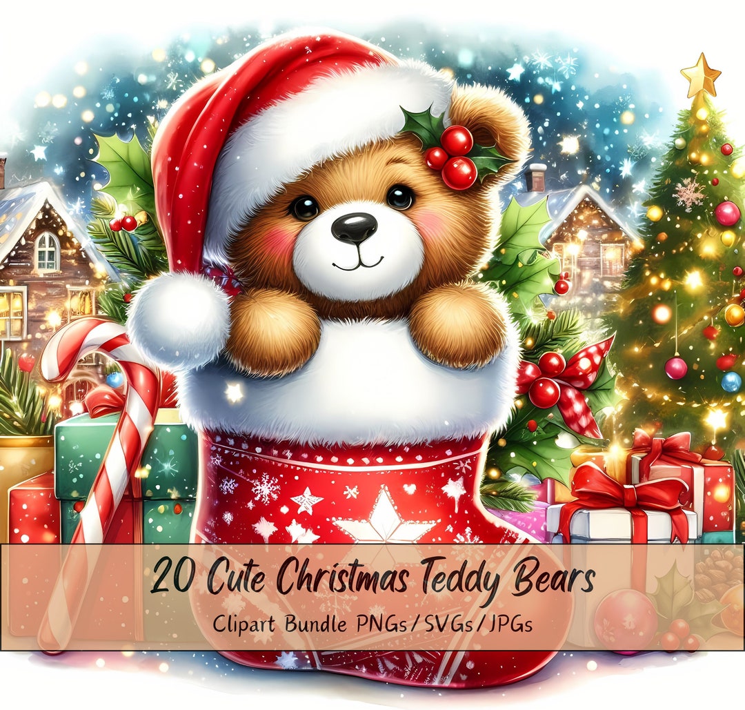 Cute Christmas Teddy Bears Clipart Bundle, Xmas Teddies Clip Art Images ...