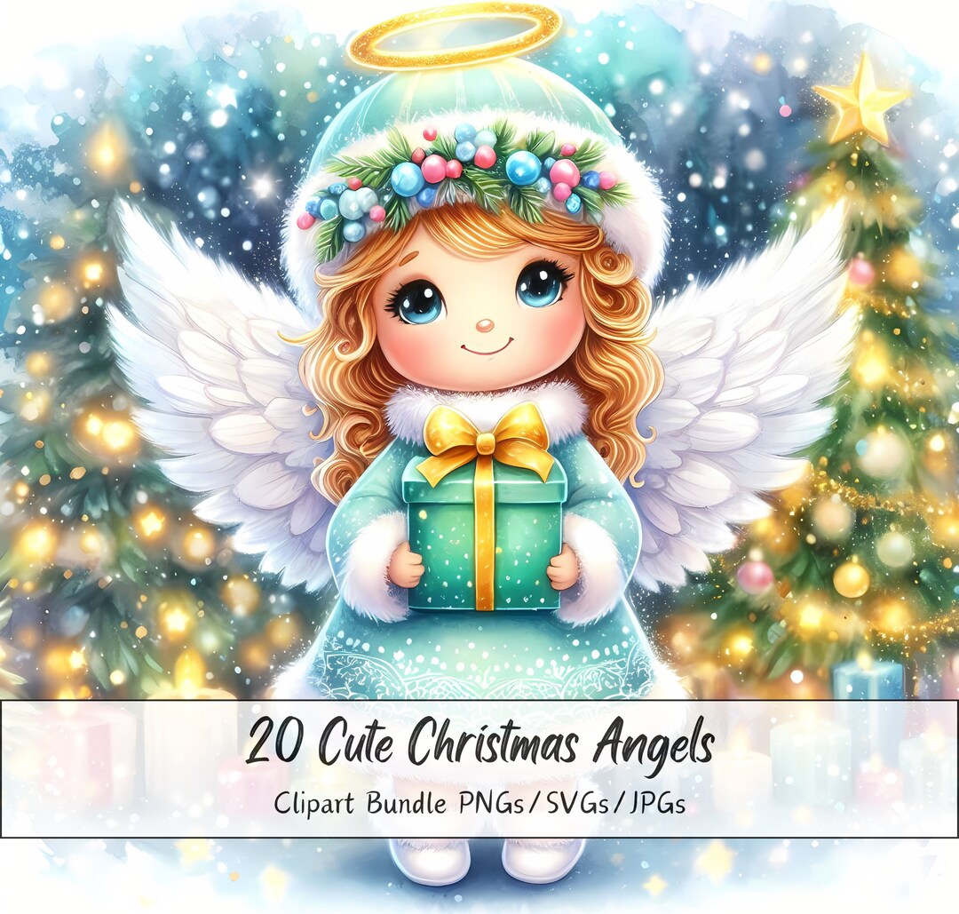 Cute Christmas Angels Clipart Bundle, Xmas Angel Clip Art Images ...