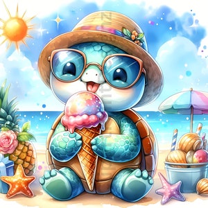 Cute Summer Turtles Clipart Bundle, Watercolor Turtle Clip Art Images ...