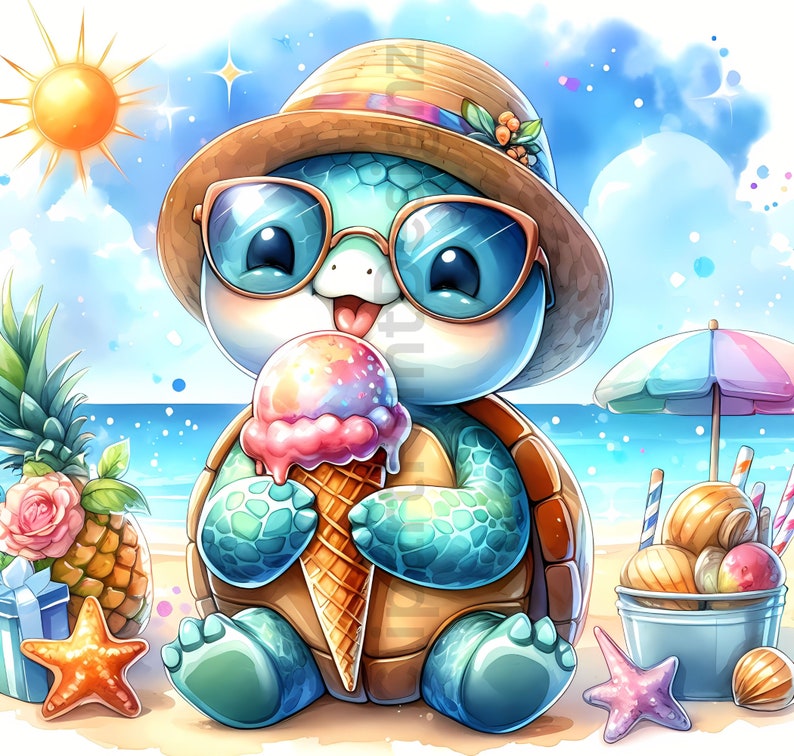 Cute Summer Turtles Clipart Bundle, Watercolor Turtle Clip Art Images ...