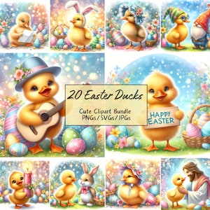 Cute Easter Ducks Clipart Bundle, Watercolor Clip Art Images, 20 High ...