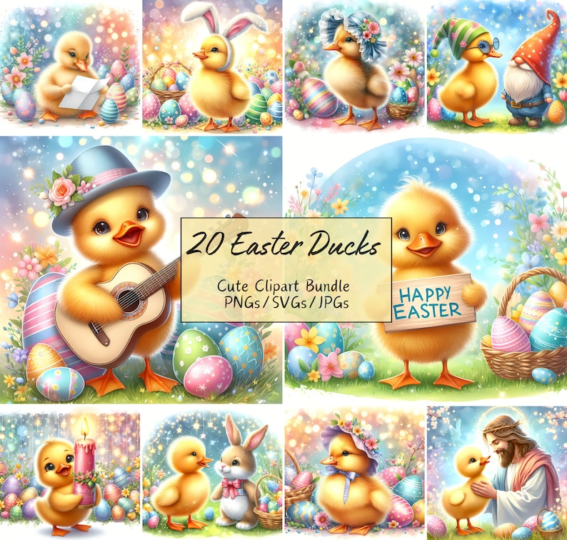 Cute Easter Ducks Clipart Bundle, Watercolor Clip Art Images, 20 High ...