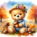 Cute Fall Teddy Bears Clipart Bundle, Watercolor Teddies Clip Art ...