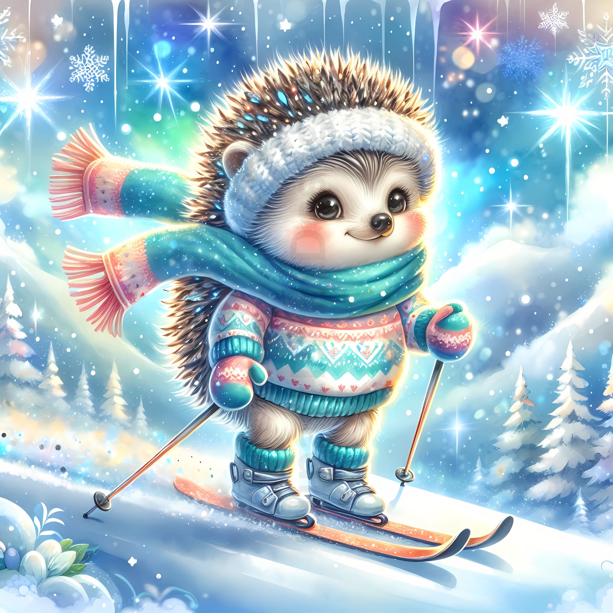 Cute Winter Hedgehog Clipart Bundle, Festive Watercolor Clip Art Images ...