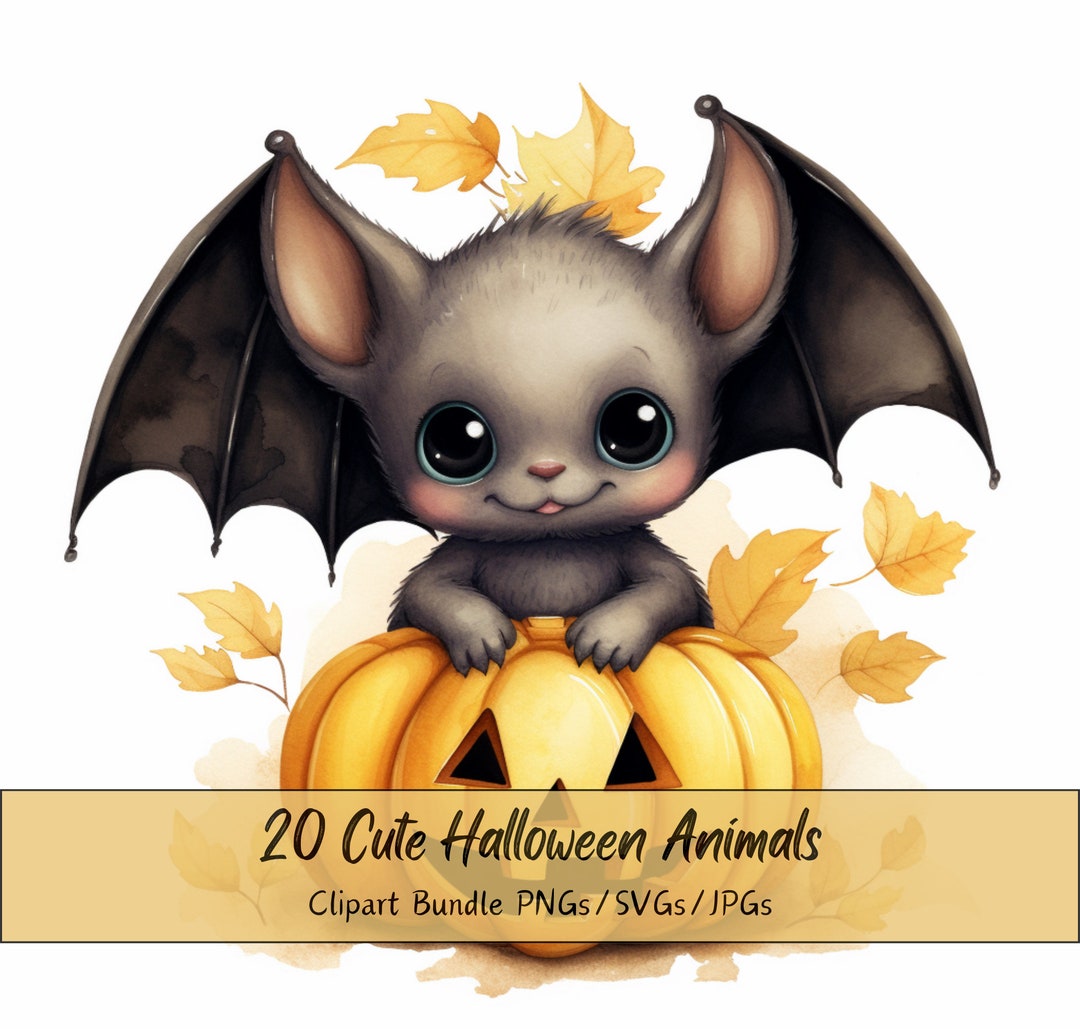 Watercolor Halloween Animal Clipart Bundle, 20 Cute Halloween Images ...