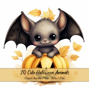 Watercolor Halloween Animal Clipart Bundle, 20 Cute Halloween Images ...