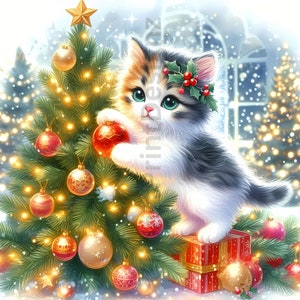 Cute Christmas Kittens Clipart Bundle, Xmas Kitten Clip Art Images ...