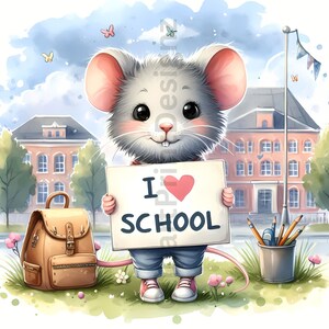 Cute Back to School Mouse Clipart Bundle, Watercolor Mice Clip Art ...