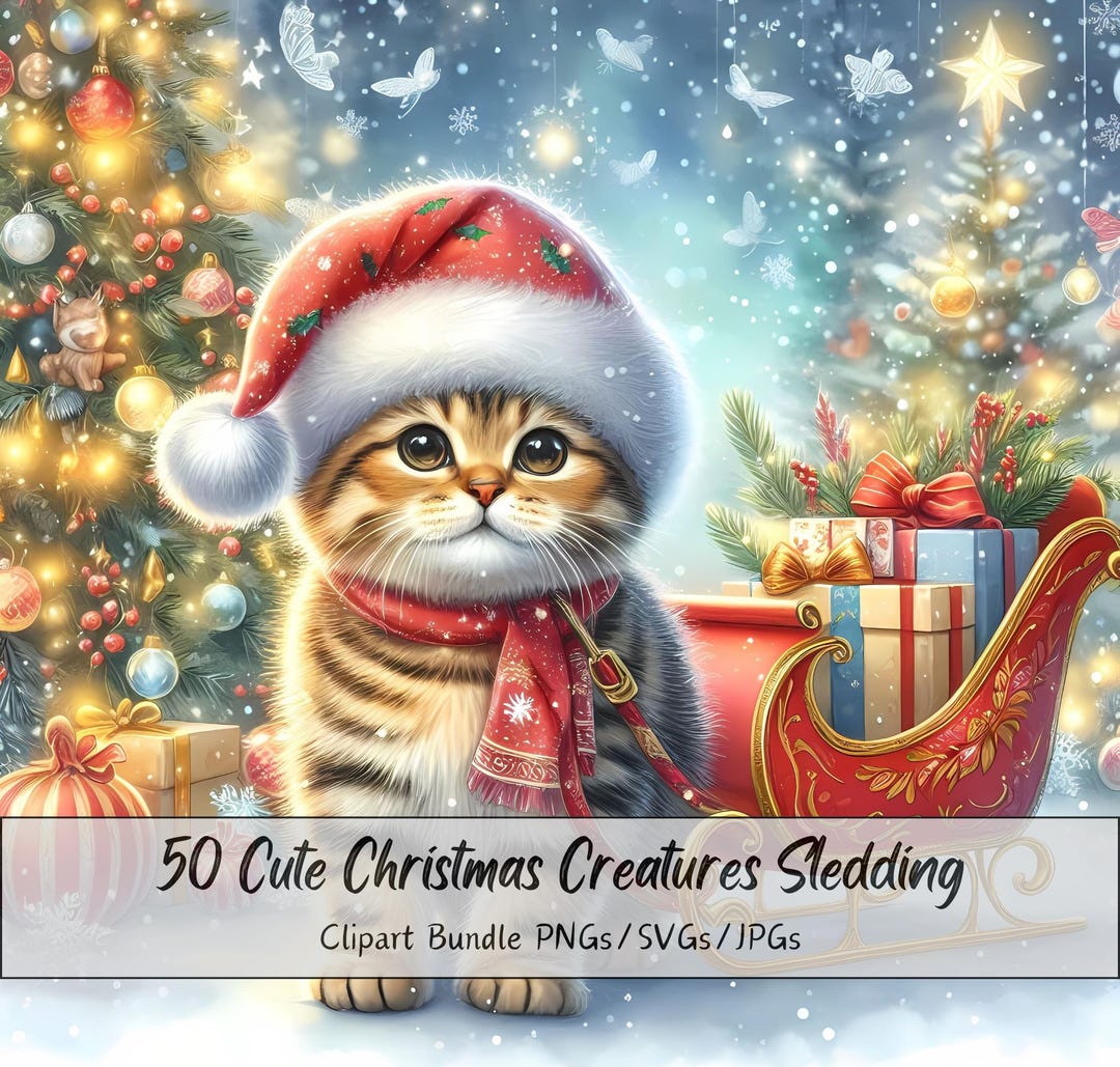 Cute Christmas Creatures Sledding Clipart Bundle, Xmas Clip Art Images ...