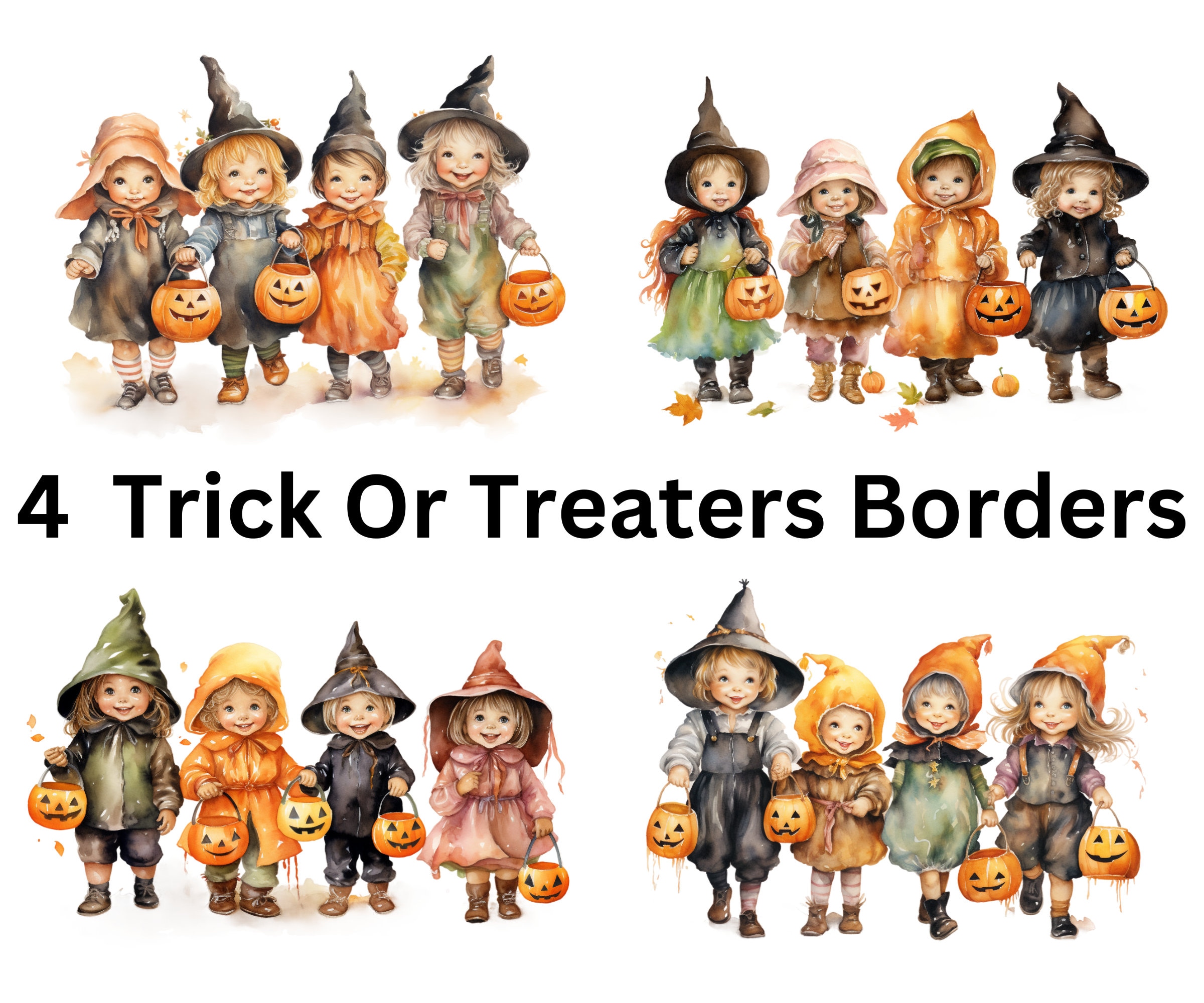 Watercolor Halloween Borders, Clipart Bundle, 44 Cute and Scary ...
