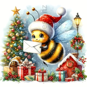 Cute Christmas Bees Clipart Bundle, Xmas Bee Clip Art Images ...