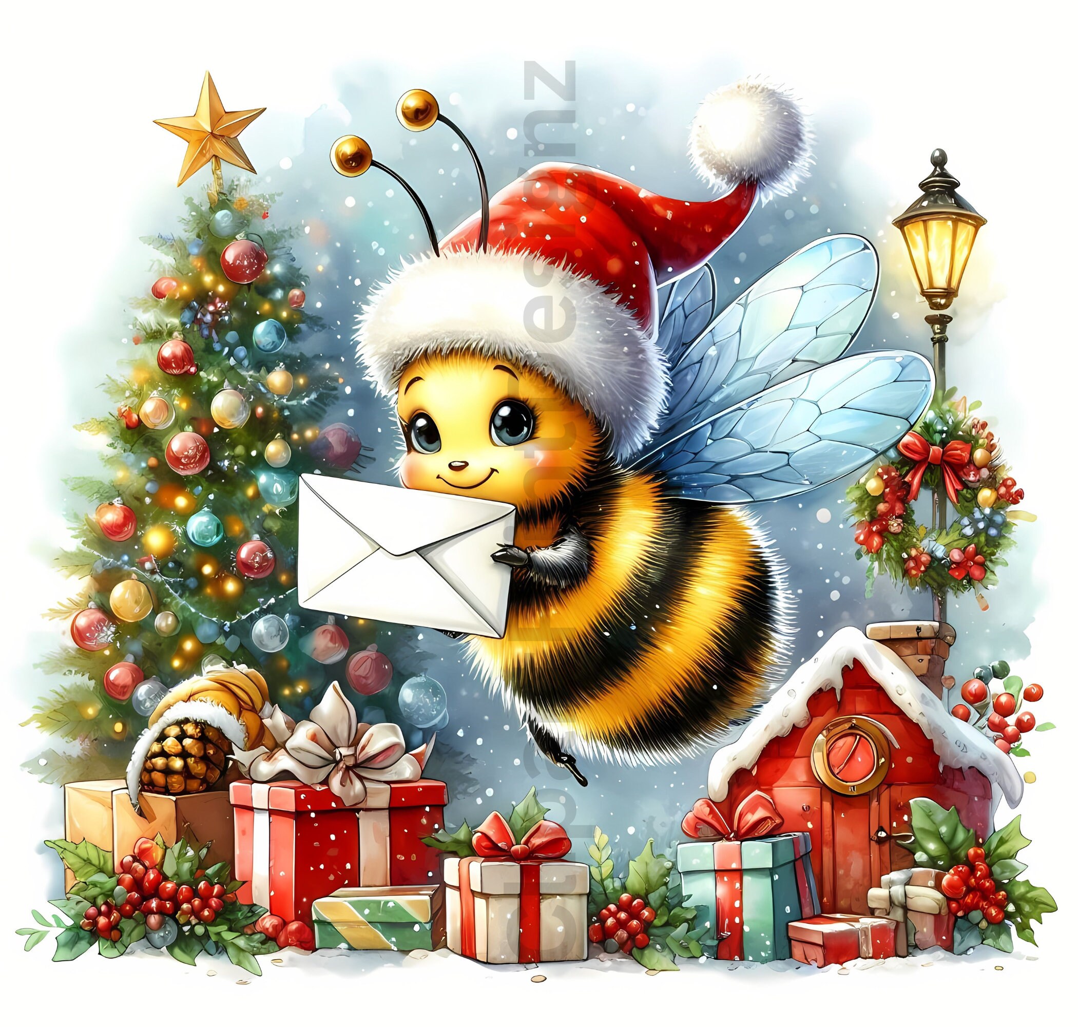 Cute Christmas Bees Clipart Bundle, Xmas Bee Clip Art Images ...