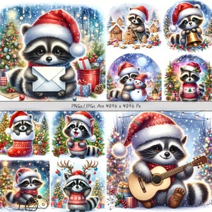 Cute Christmas Raccoons Clipart Bundle, Xmas Raccoon Clip Art Images ...