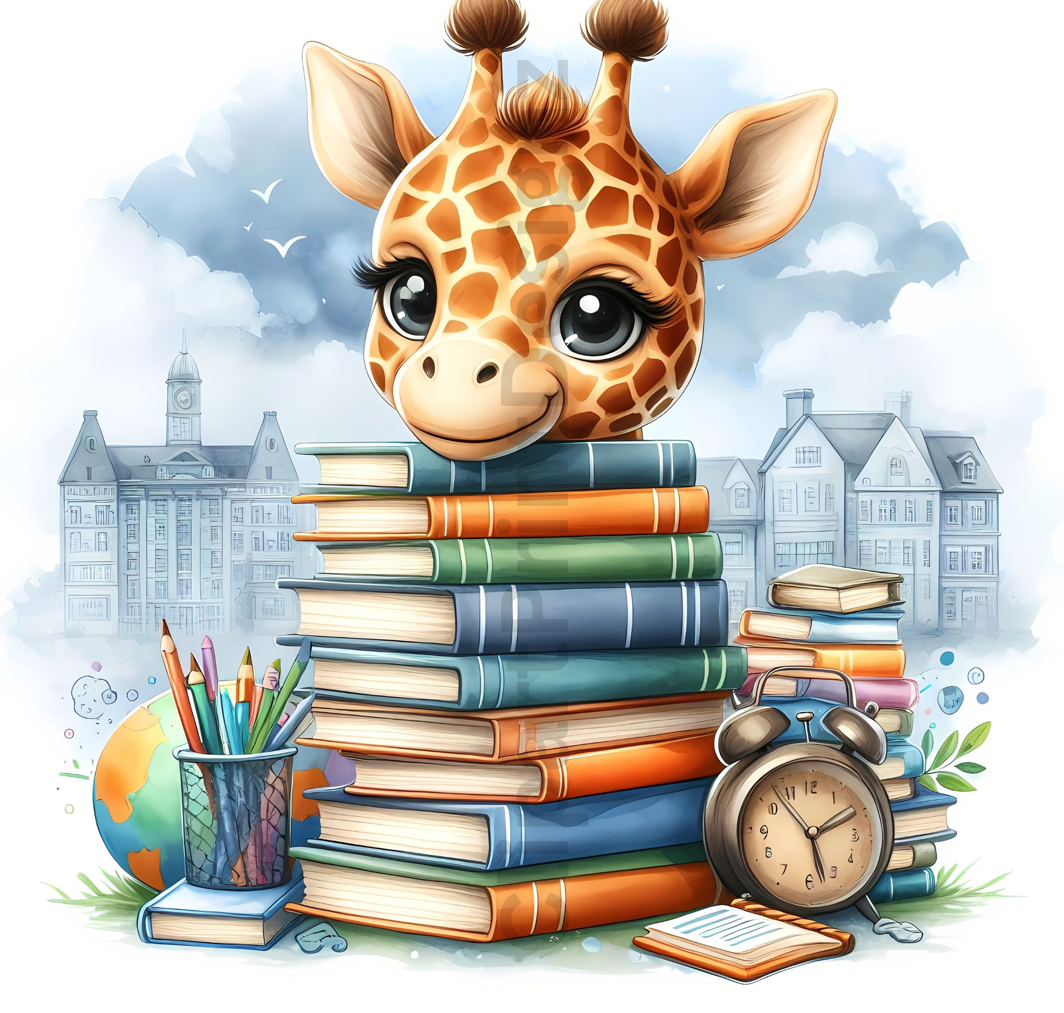 Cute Back to School Giraffes Clipart Bundle, Watercolor Giraffe Clip ...