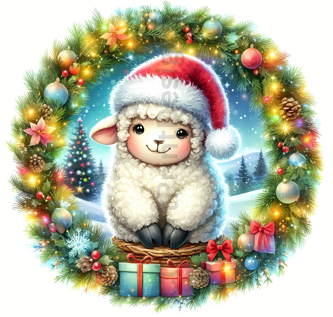 Cute Christmas Sheep Clipart Bundle, Xmas Lamb Clip Art Images ...