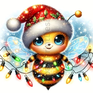 Cute Christmas Bees Clipart Bundle, Xmas Bee Clip Art Images ...