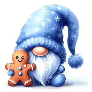 Blue Watercolor Festive Gnomes Clipart Bundle, Blue Christmas Gnomes ...