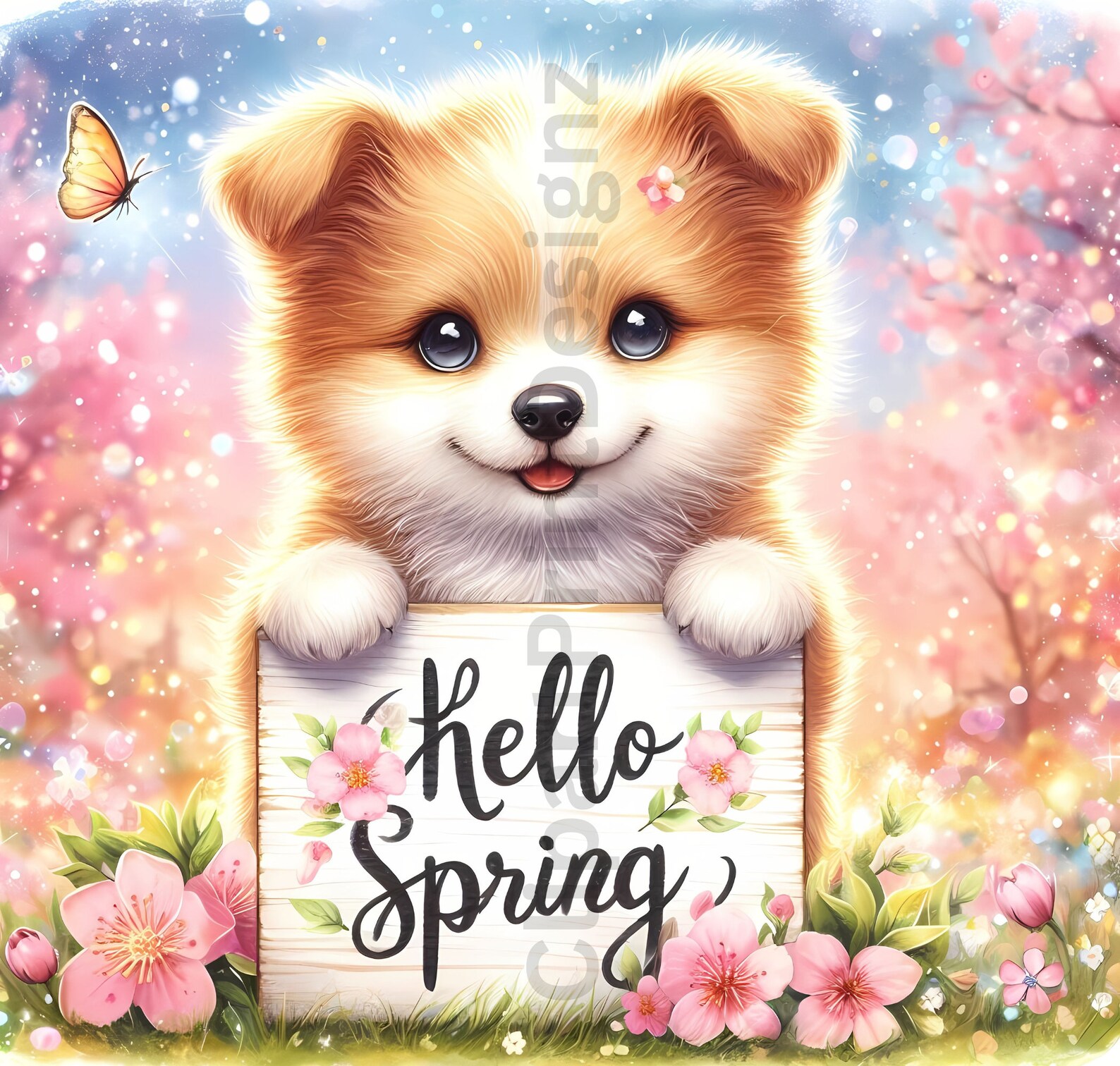 Cute Hello Spring Animals Clipart Bundle, Watercolor Clip Art Images ...