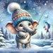 Cute Winter Elephant Clipart Bundle, Festive Watercolor Clip Art Images ...