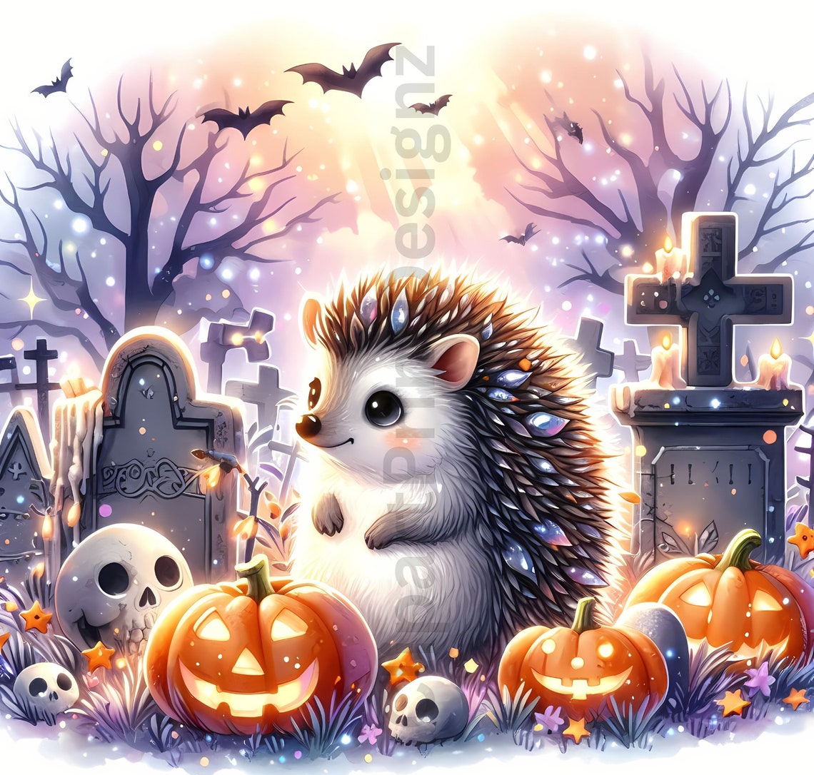 Cute Halloween Hedgehogs Clipart Bundle, Watercolor Hedgehog Clip Art ...