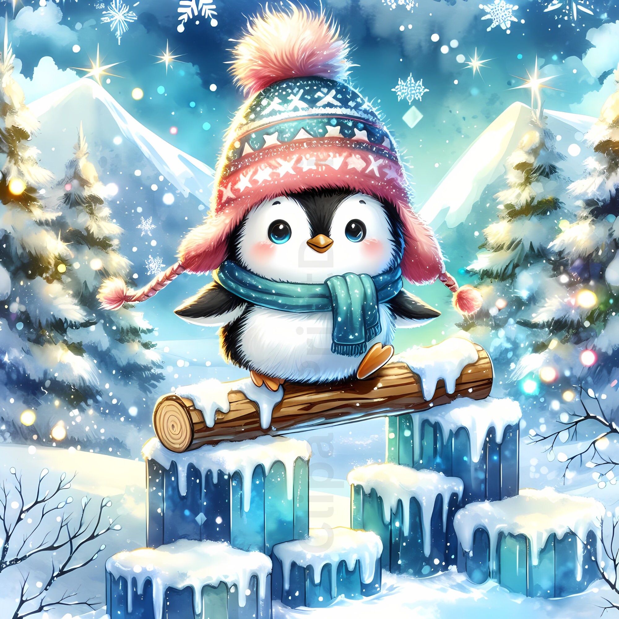 Cute Winter Penguin Clipart Bundle Watercolor Clip Art - Etsy