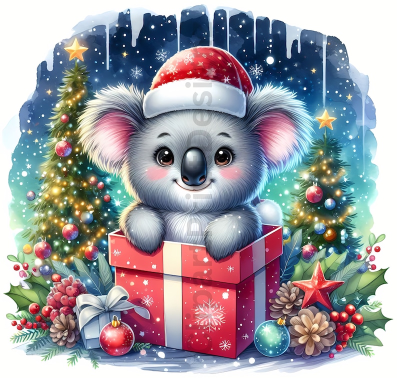 Cute Christmas Koalas Clipart Bundle, Xmas Koala Clip Art Images ...