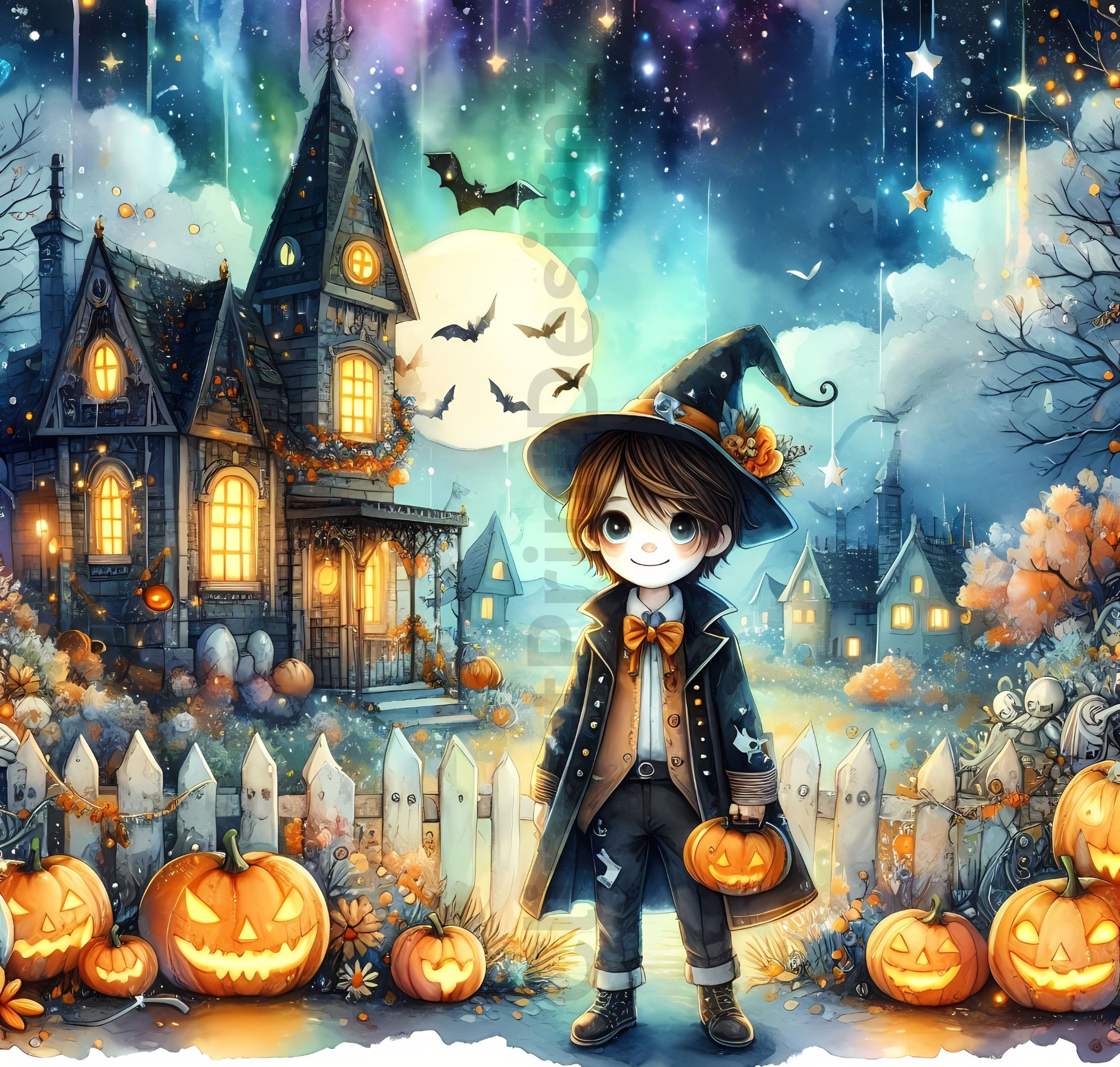 Cute Halloween Boys Clipart Bundle, Watercolor Boy Clip Art Images ...