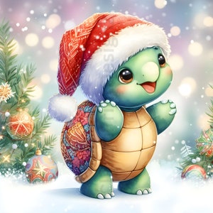Cute Watercolor Christmas Turtles Clipart Bundle, Animals, 20 High ...