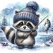 Cute Winter Raccoon Clipart Bundle, Festive Watercolor Clip Art Images ...