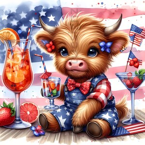 Cute 4th July Animals Clipart Bundle, Watercolor Patriotic Files Animal ...