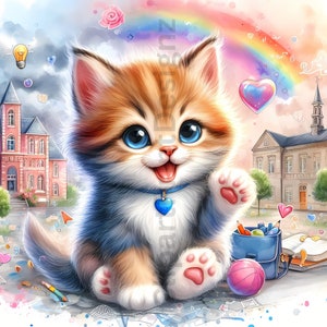 Cute Back to School Kittens Clipart Bundle, Watercolor Cat Clip Art ...