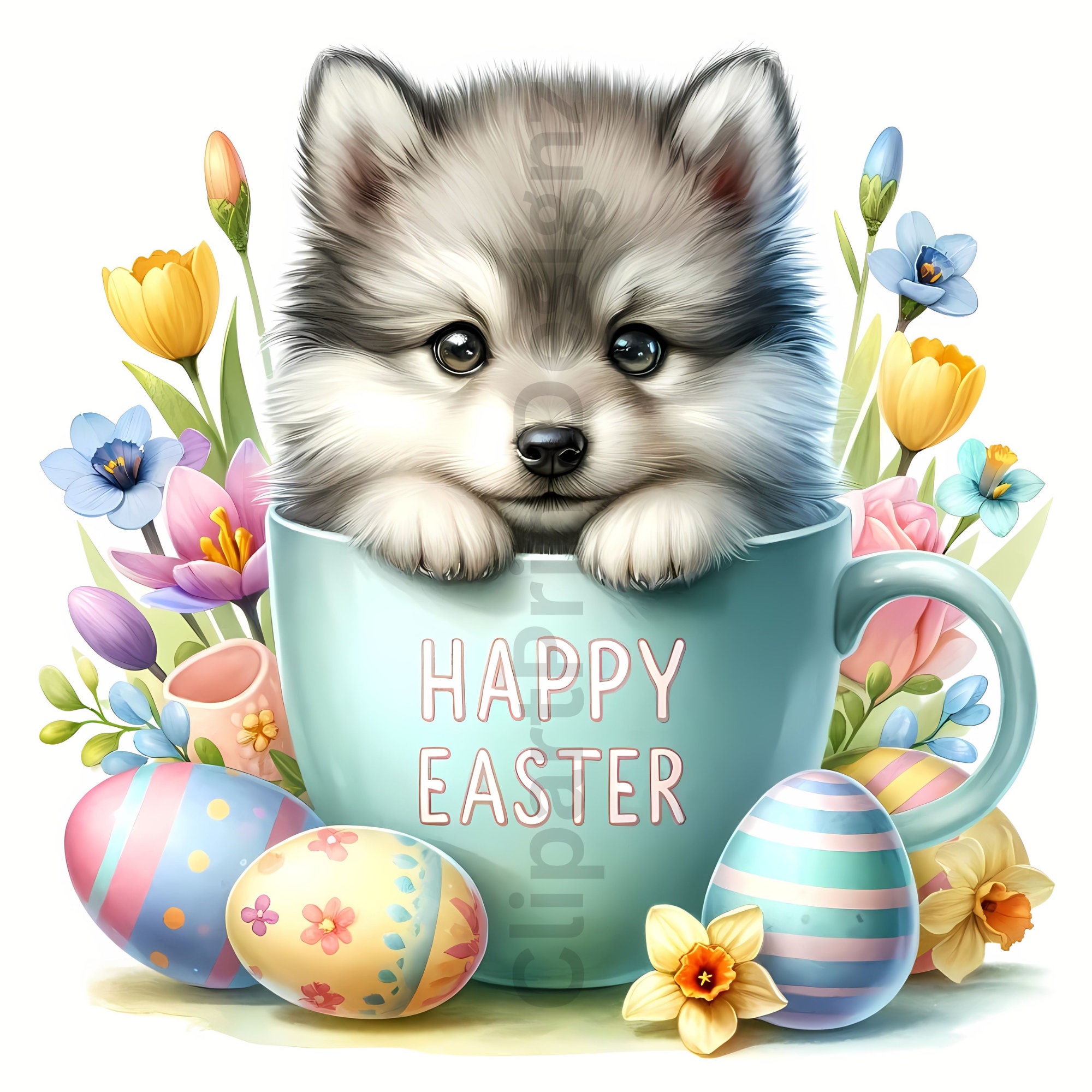 Cute Easter Animals in Easter Cups Clipart Bundle, Watercolor Clip Art ...