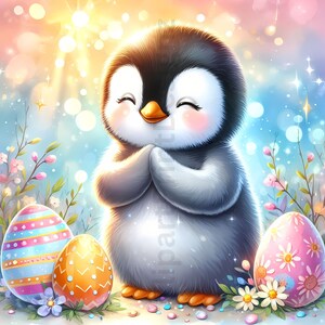 Cute Easter Penguins Clipart, Funny Watercolor Animal Images, High ...